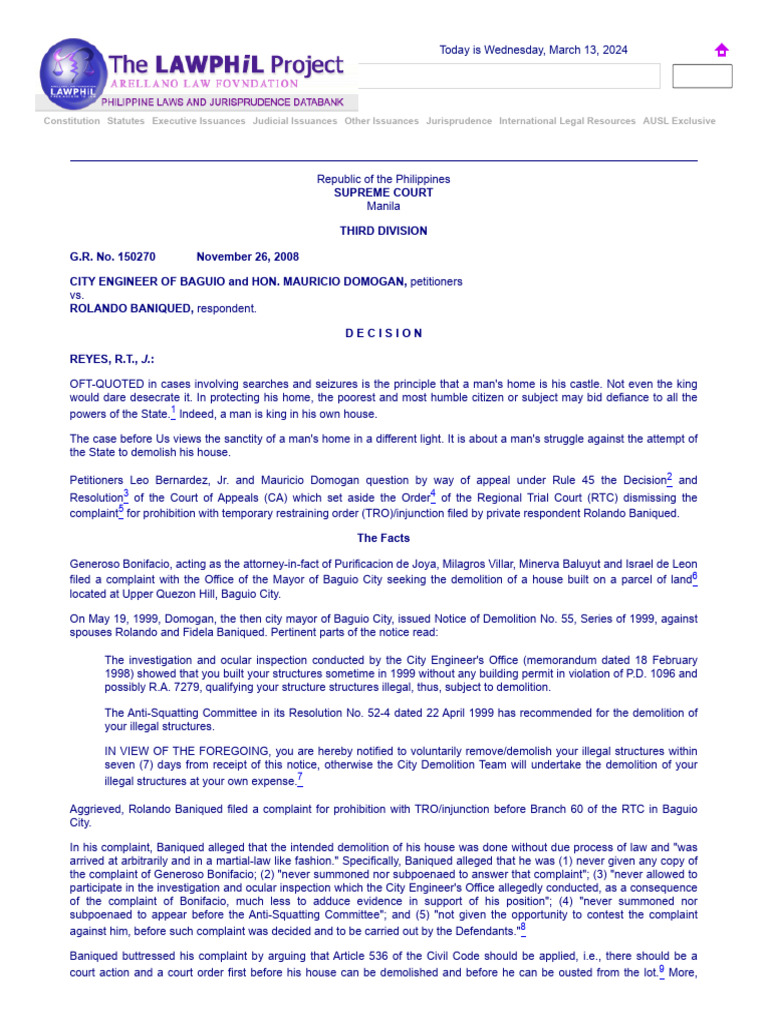 Baguio Demolition Case: Homeowner's Rights | PDF | Writ Of Prohibition ...