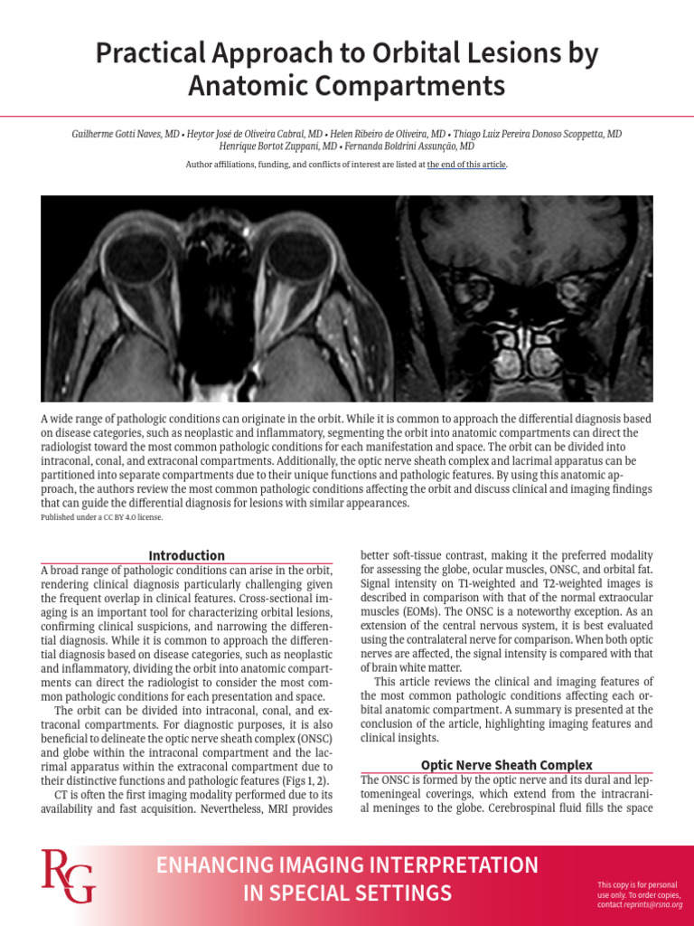 Imaging Orbital Lesions by Anatomy | PDF | Magnetic Resonance Imaging ...