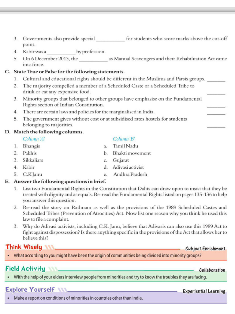 polity exercise 2 | PDF | Dalit