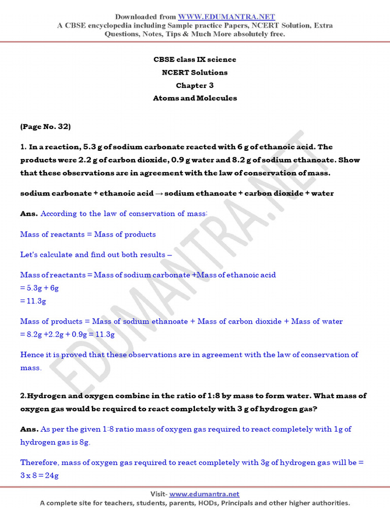 CBSE Class IX Science: Atoms & Molecules Solutions | PDF | Mole (Unit ...