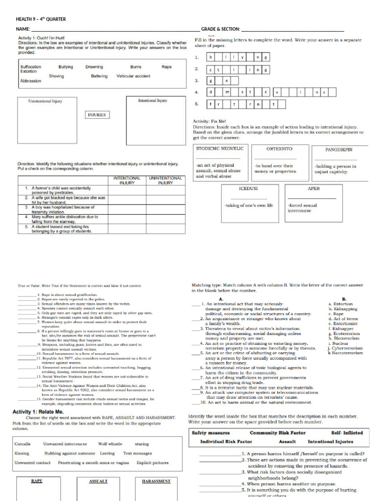 HEALTH 9 Activities 4th Quarter | PDF