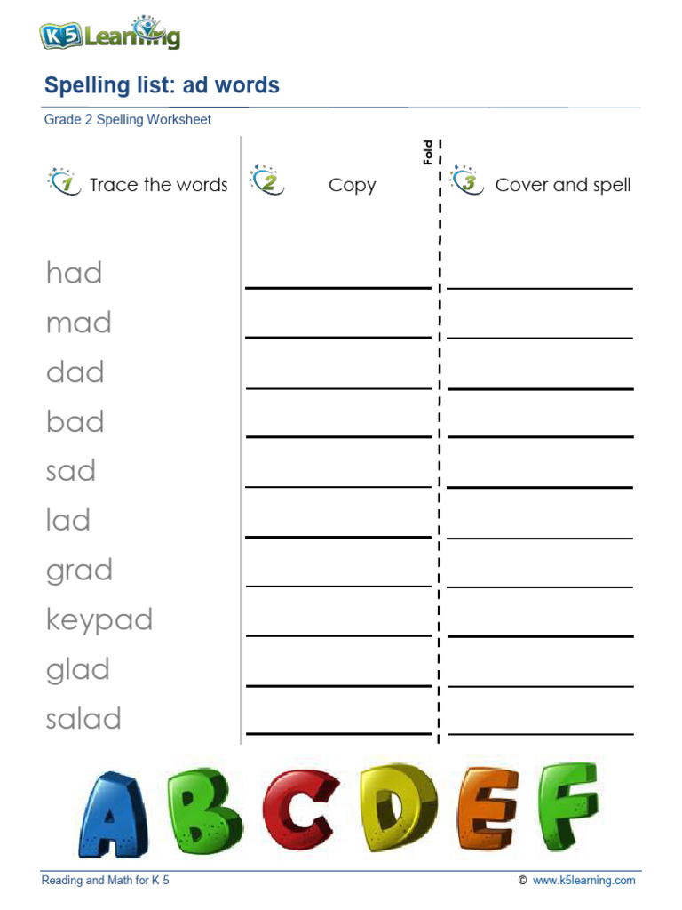 Grade 2 Spelling List Ad Words | PDF