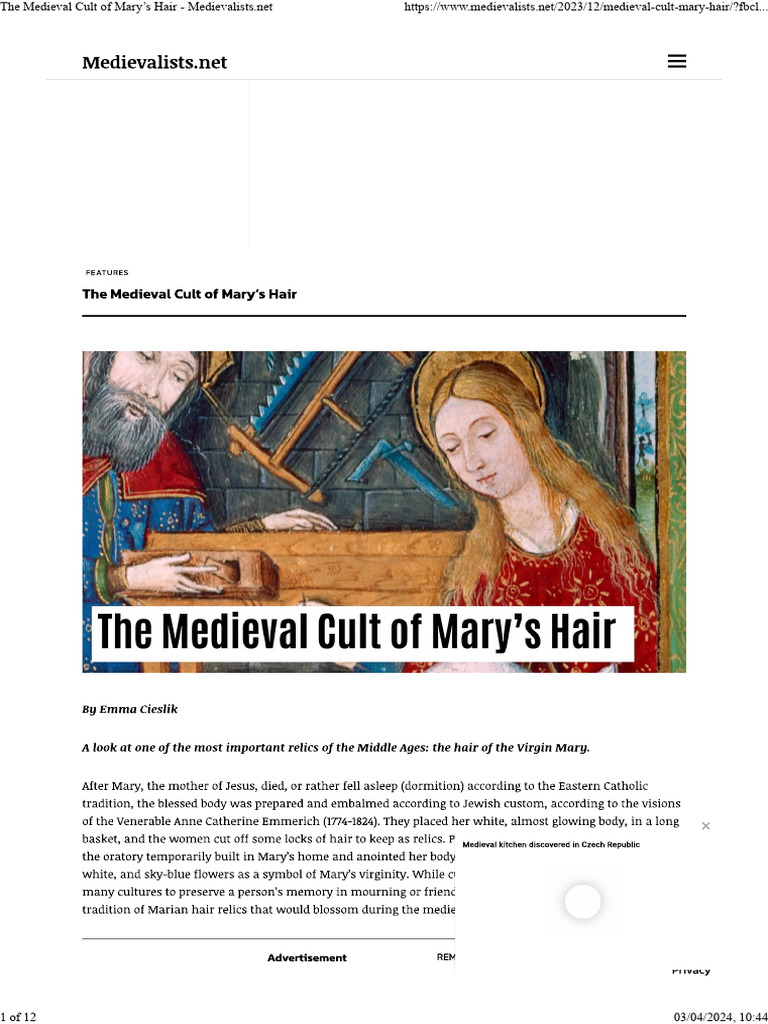 The Cult of Mary's Hair in Medieval Times | PDF