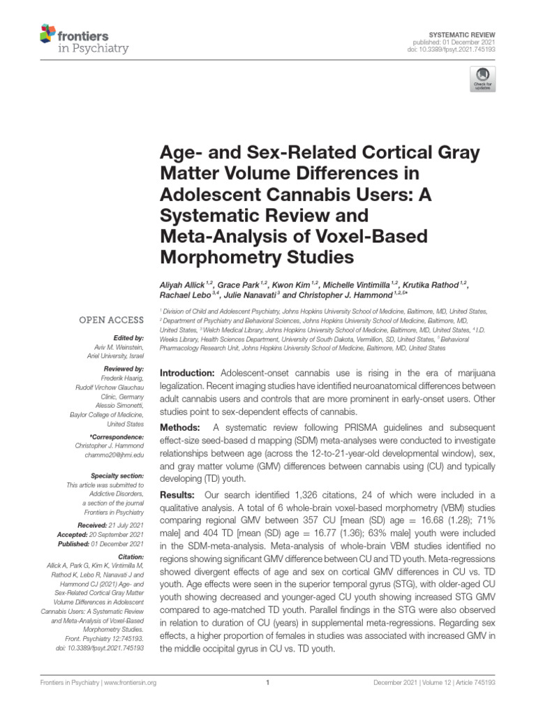 Grey Matter Volume Differences in Different Age Cannabis Consumers | PDF | Cannabis (Drug ...