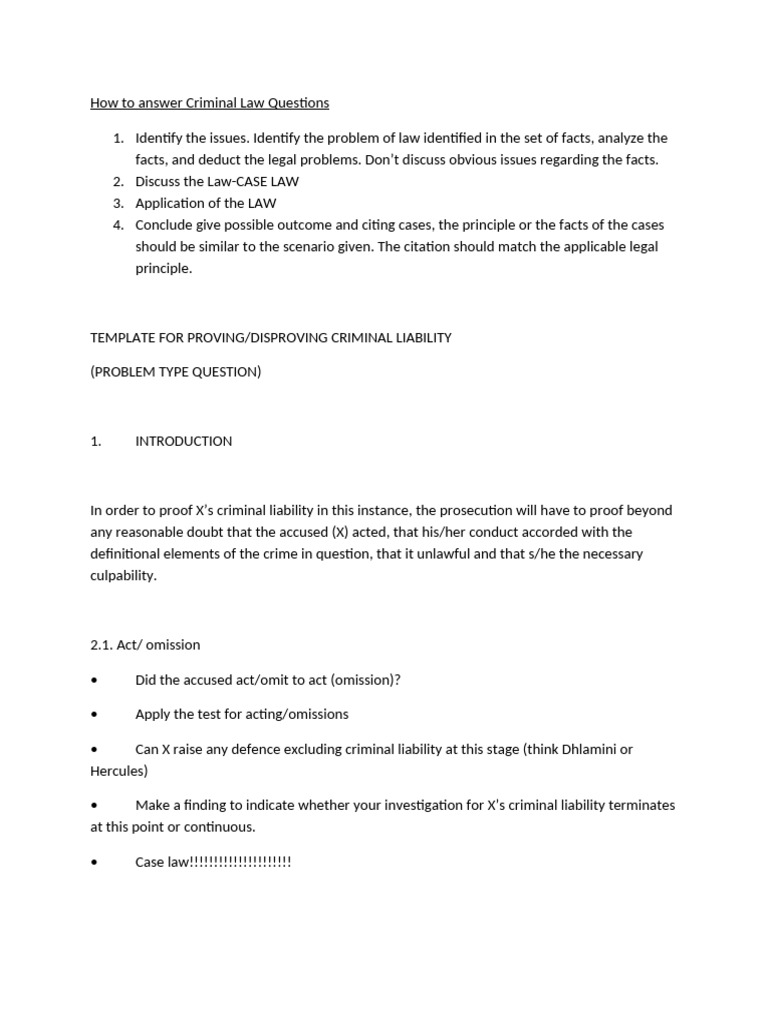 Answering Criminal Law Problem Questions | PDF | Negligence | Legal ...