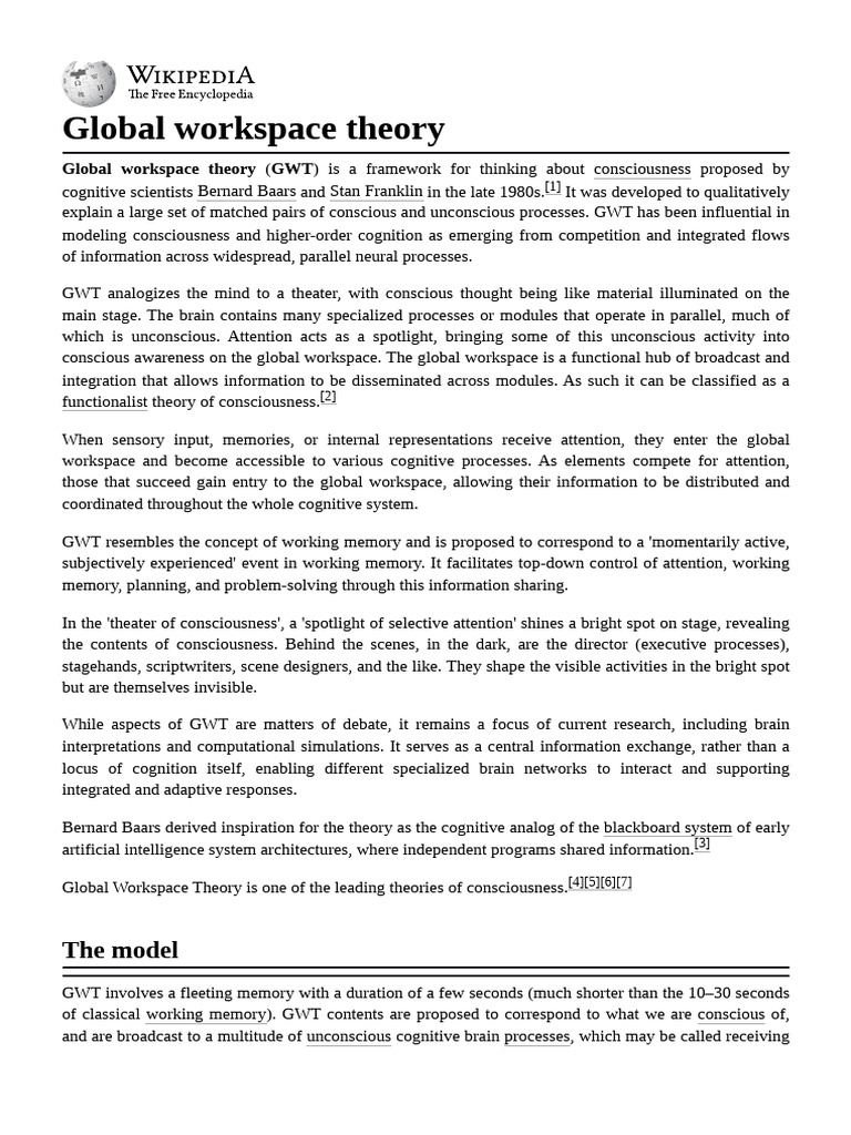 Consciousness: Global Workspace Theory | PDF | Behavioural Sciences | Brain