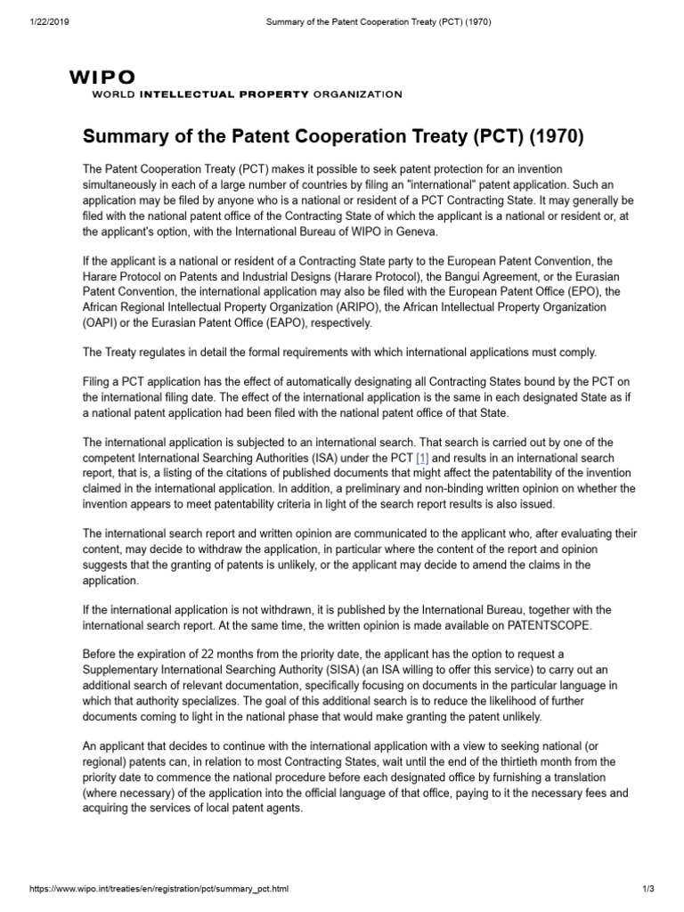 Summary-Patent Cooperation Treaty | PDF | Patent Application | Patent