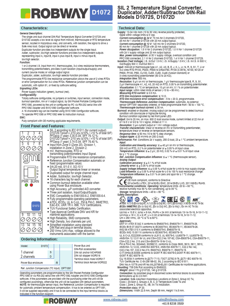 BARD1072D Barrier Datasheet | PDF | Thermocouple | Electrical Engineering