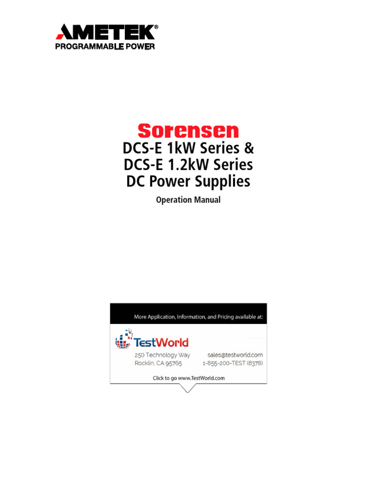Operating Manual Sorensen DCS Programmable Switching DC Power Supplies ...