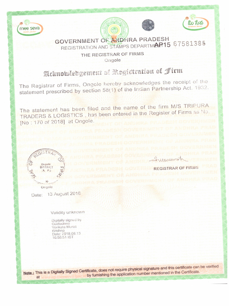 Tripura Form Certificate | PDF
