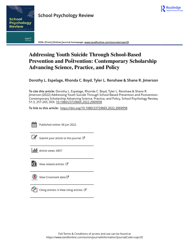 Addressing Youth Suicide Through School-Based Prevention and ...