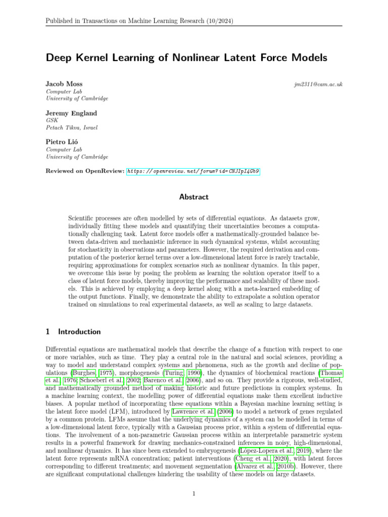 Moss - Deep Kernel Learning of Nonlinear Latent Force Models | PDF | Equations | Normal Distribution
