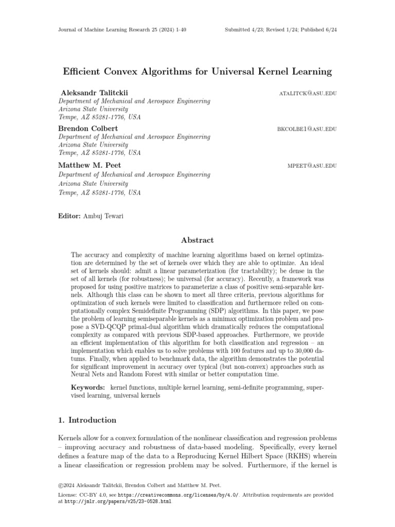 Talitckii Et Al. - E Cient Convex Algorithms For Universal Kernel Learning | PDF | Support ...