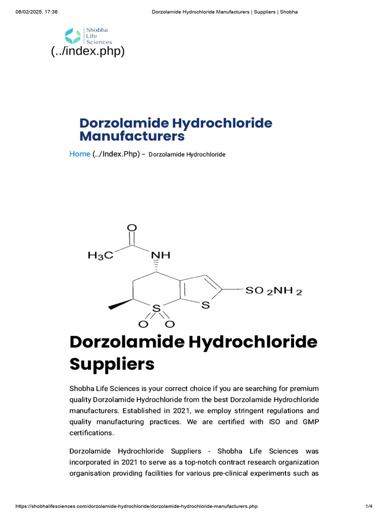 Dorzolamide Hydrochloride Manufacturers - Suppliers - Shobha | PDF ...