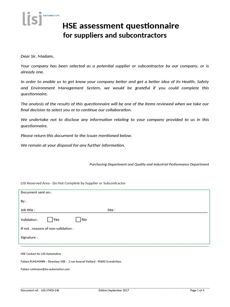 HSE Questionnaire EN | PDF | Risk | Safety