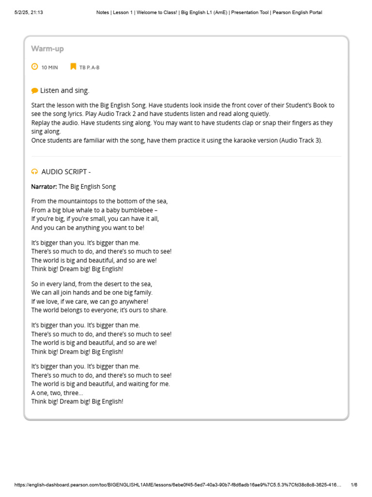 Big English Warm-Up Activities | PDF