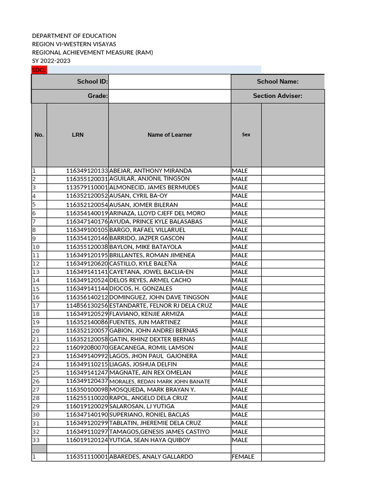 RAM - Class-Scoresheet - SHS - v2.0 | PDF | Probability And Statistics ...