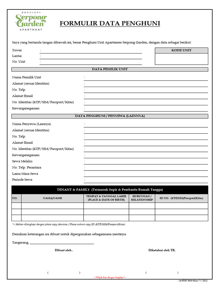 14-Form Data Penghuni | PDF