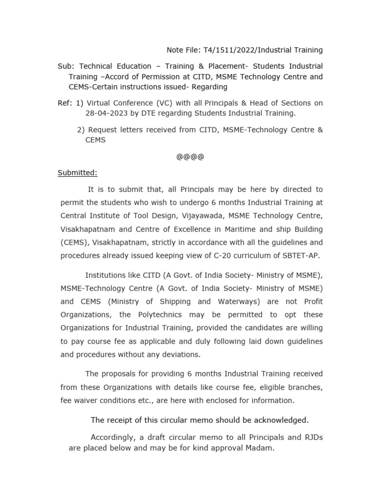 Draft File Industrial Training MSME CITD CEMS | PDF