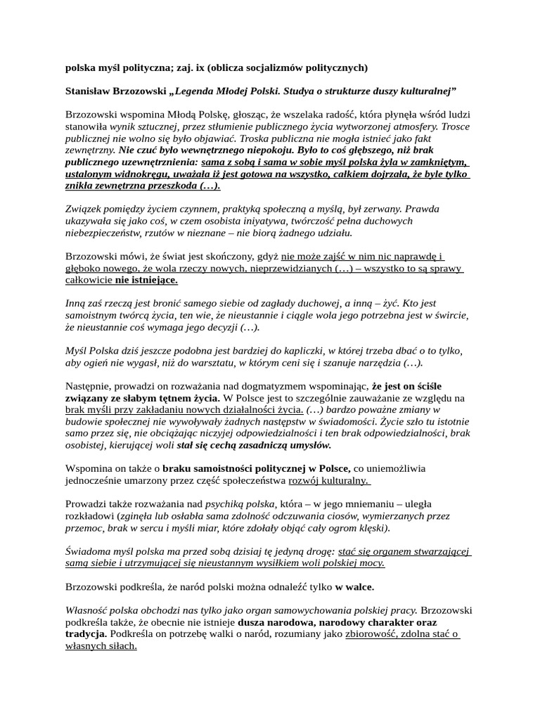 polska myśl polityczna; zaj. ix | PDF