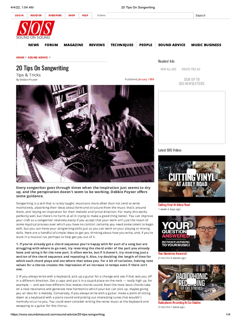 20 Tips On Songwriting | PDF | Song Structure | Guitars