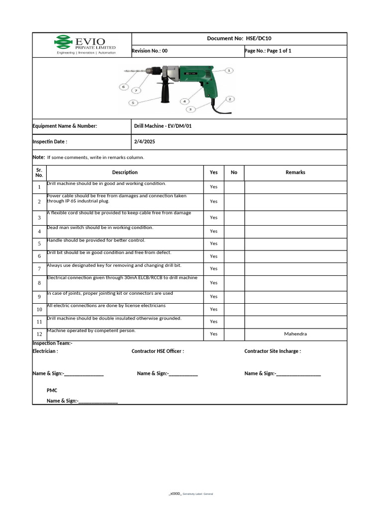 #05 Drill Machine Checklist | PDF | Electrical Connector | Electrician