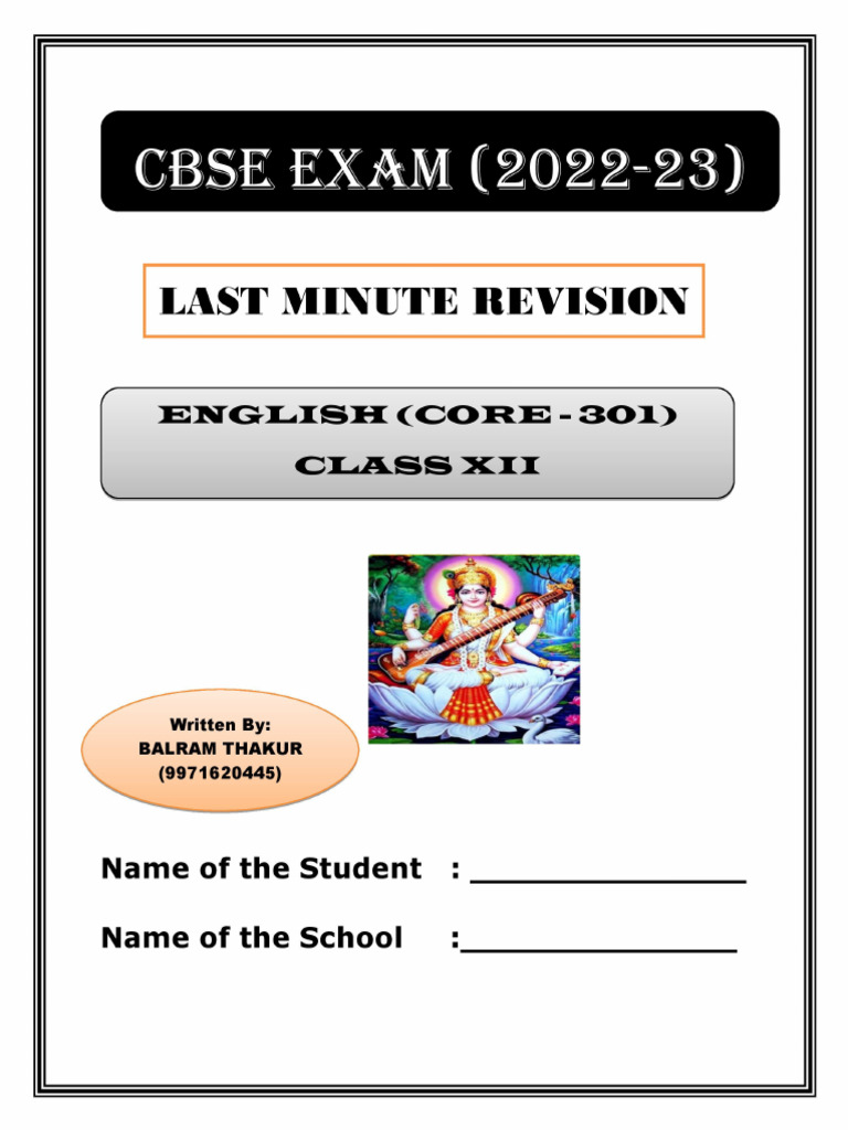 Last Minute Revision For Class - Xii | PDF | Reading Comprehension