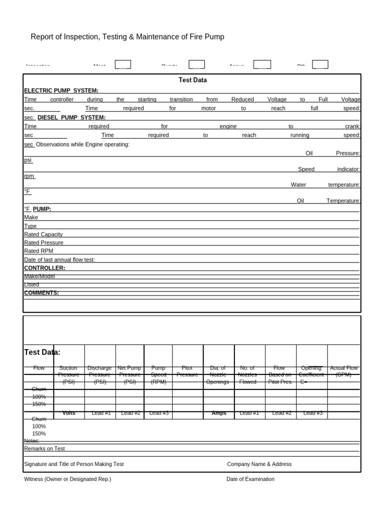 Fire Pump Inspection & Testing Report | PDF | Pump | Mechanical Engineering