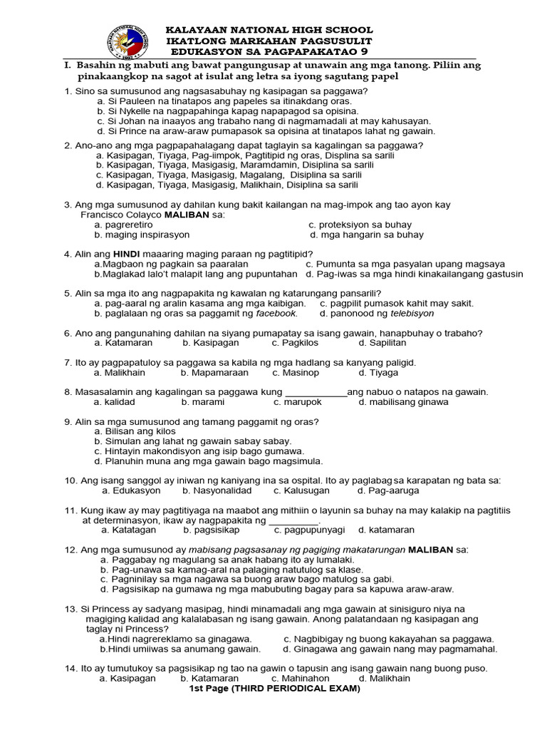 Grade 9 Finals 3rd QRT | PDF