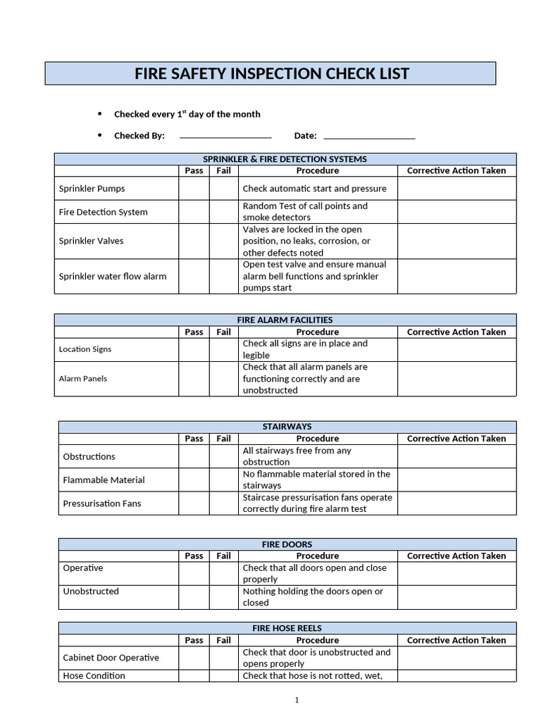 Fire Inspection Checklist | PDF | Valve | Firefighting