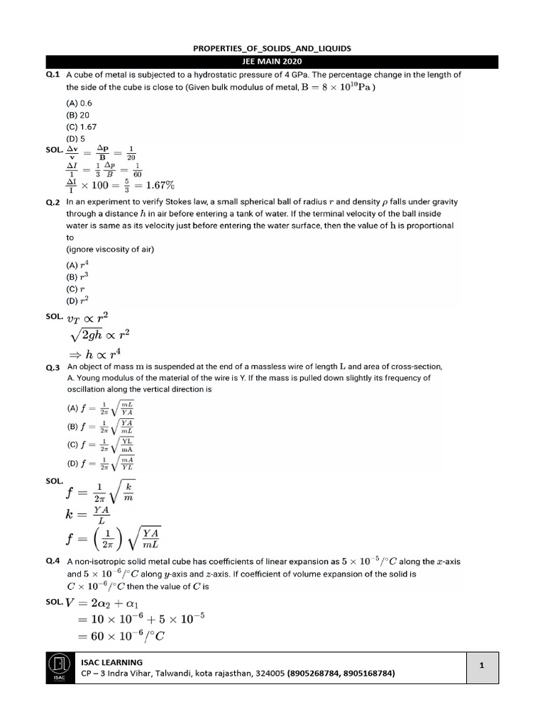 JEE Main 2020: Solids & Liquids | PDF