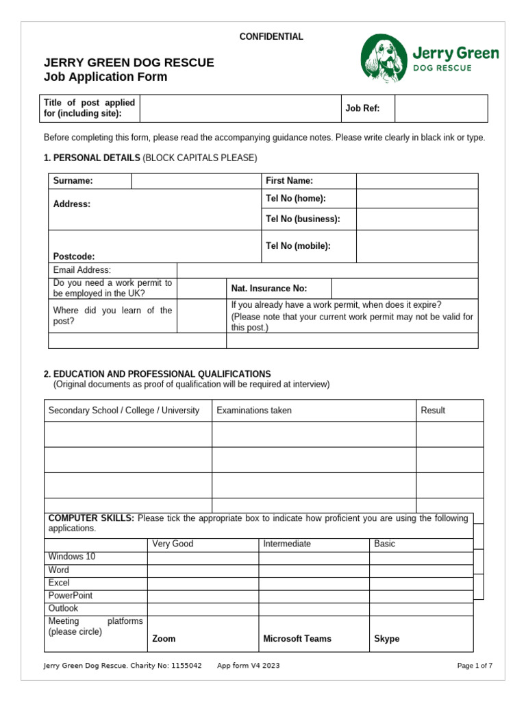 Jerry Green Dog Rescue Application Form | PDF | Discrimination | Disability
