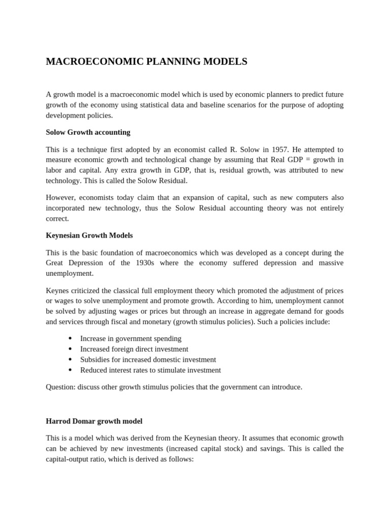 Macroeconomic Planning Models Overview | PDF | Macroeconomics ...