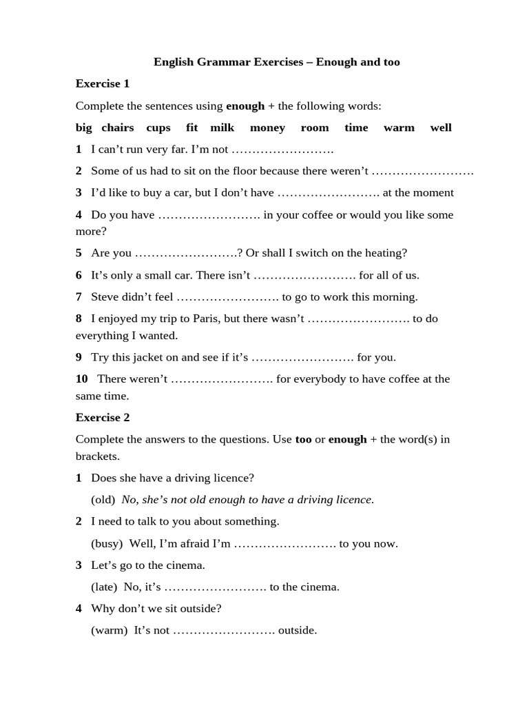 Exercise Too +enough | PDF