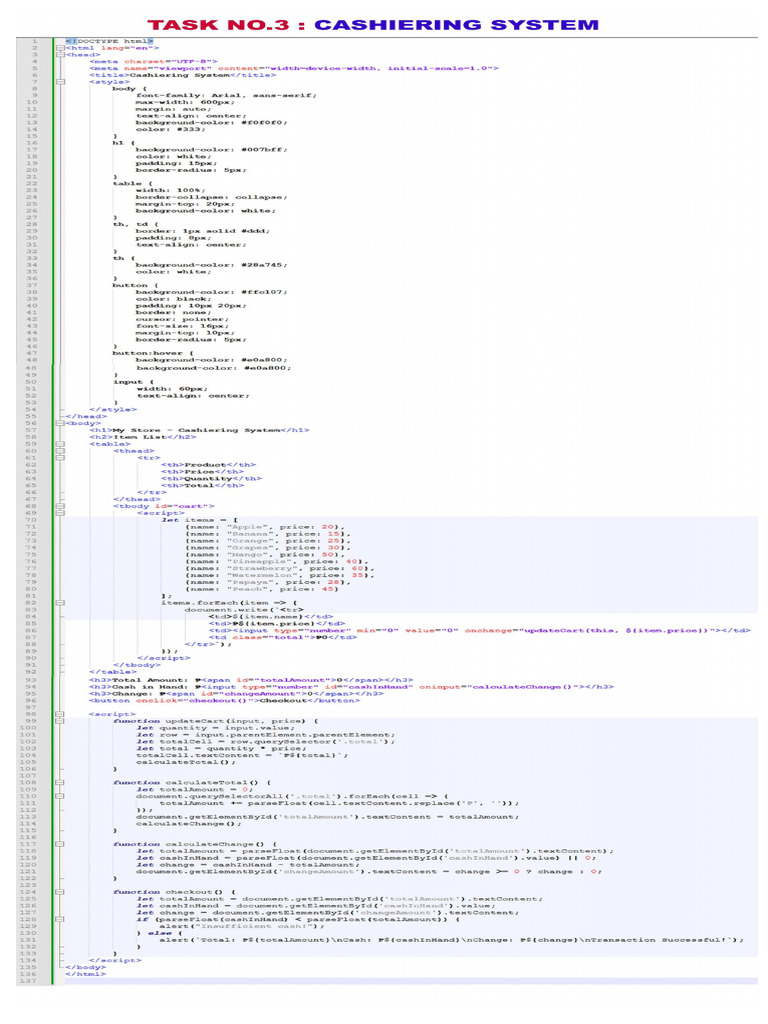 Task No3 Cashiering System | PDF
