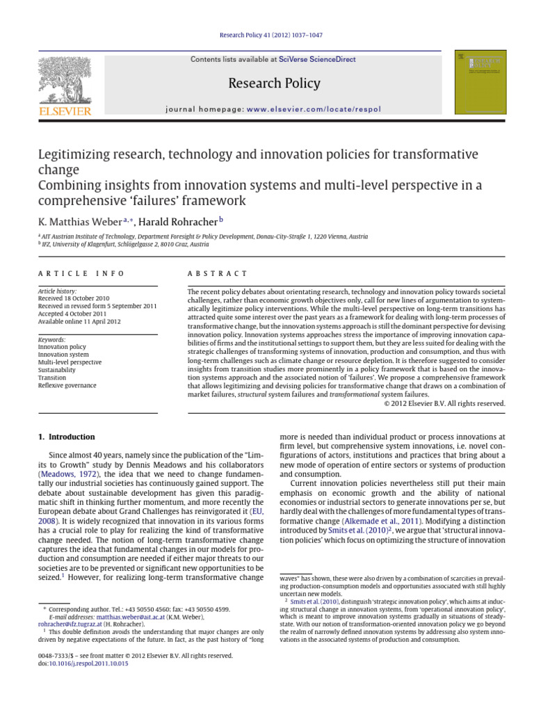 Transformative Innovation Policy Framework | PDF | Innovation | Policy