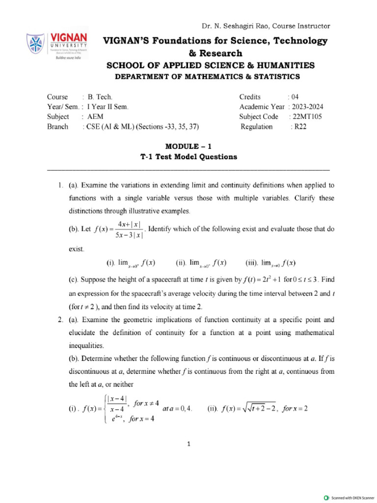 Module Bank-I, T-1 Questions | PDF