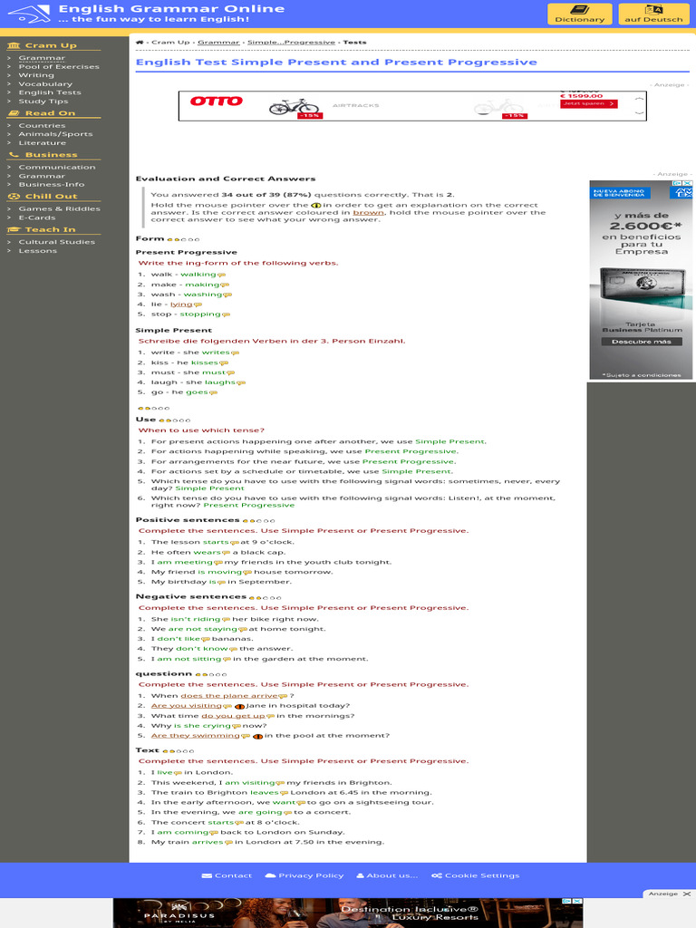 Englisch Test Simple Present Und Present Progressive Test2 | PDF ...