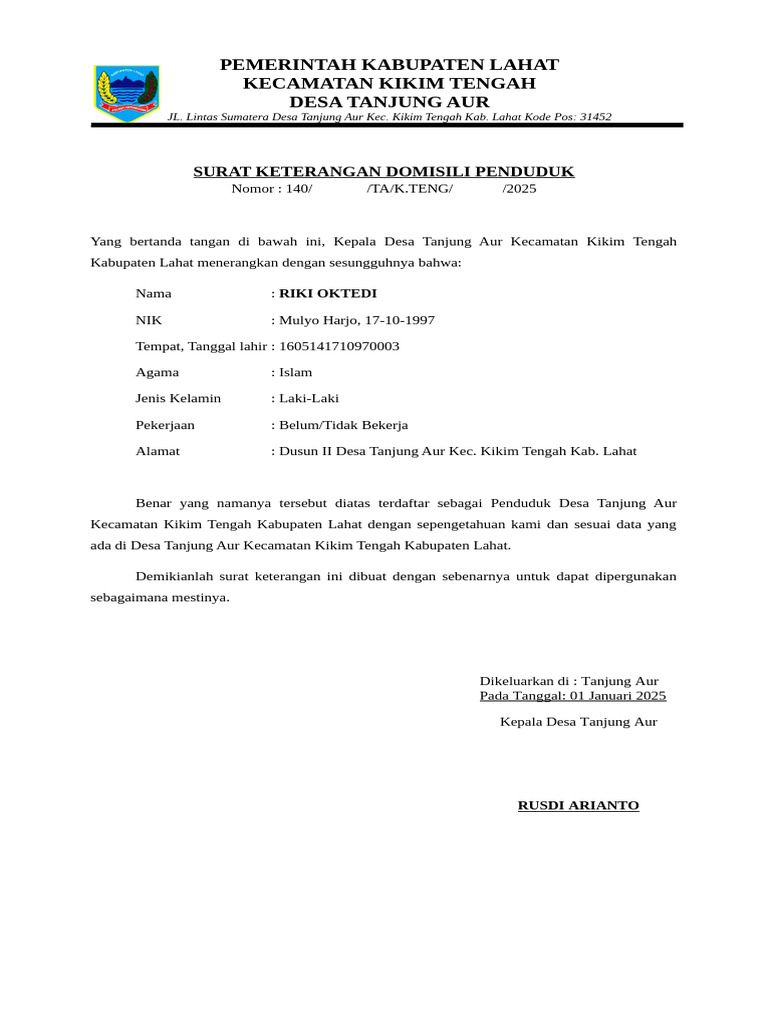 Surat Keterangan Domisili 2025 | PDF