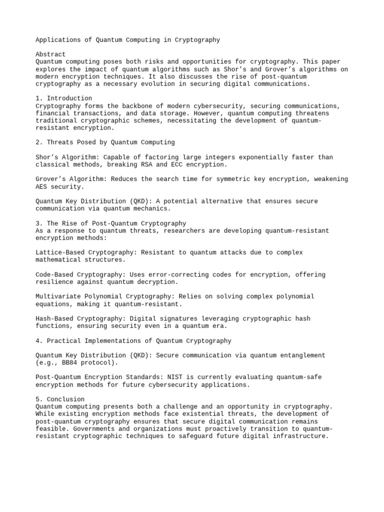 Quantum Computing's Impact on Cryptography | PDF