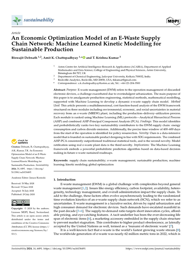 An Economic Optimization Model of an E-Waste Supply Chain Network | PDF | Electronic Waste ...