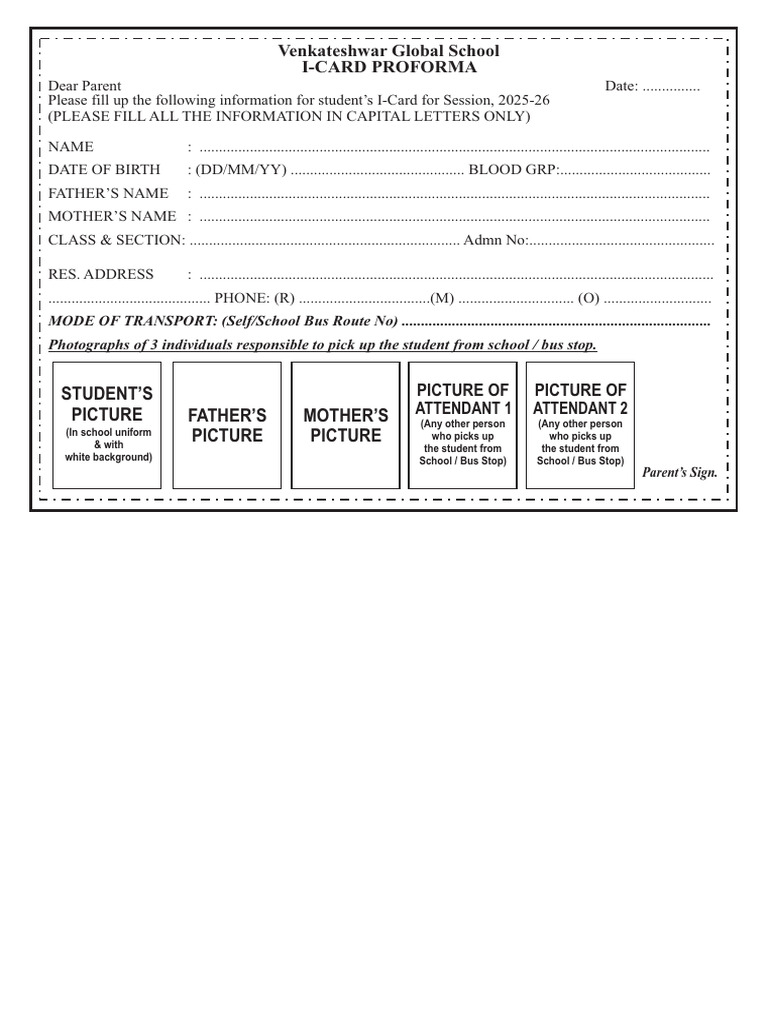 I Card Proforma 2025 26 Pdf Public Transport Transport