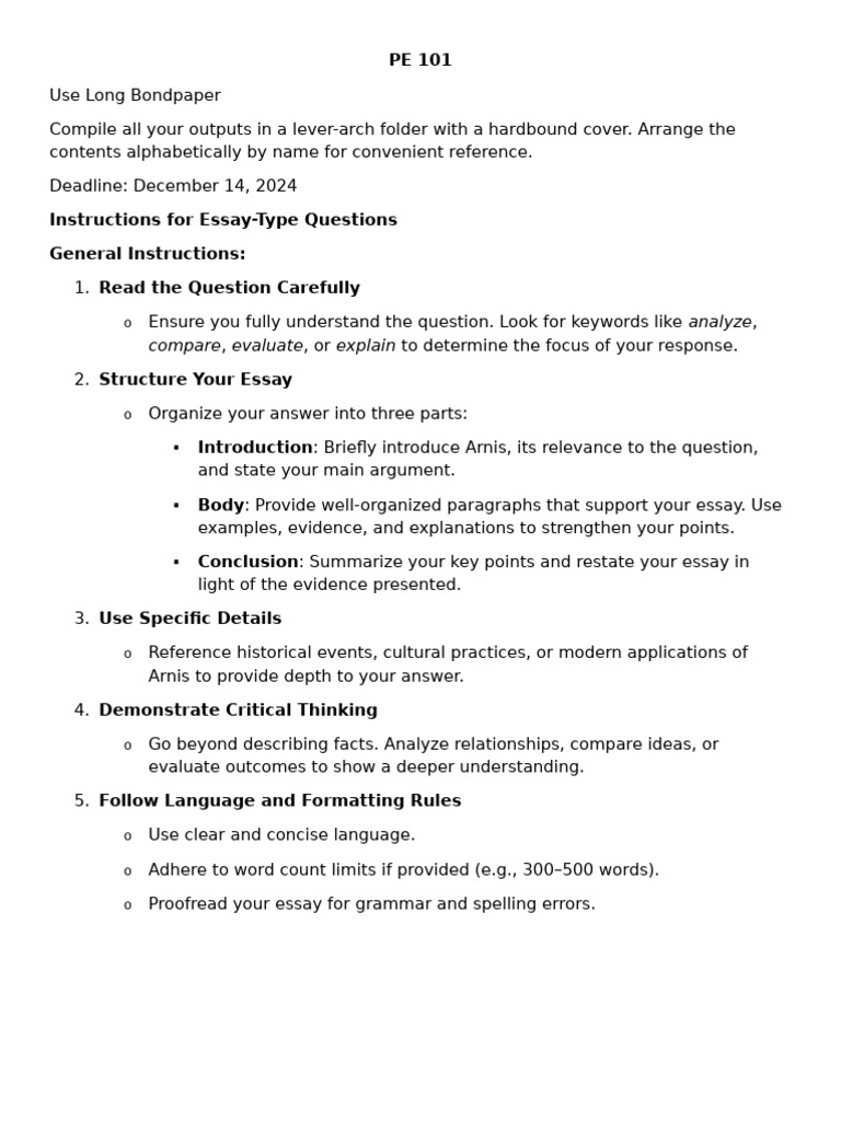 PE 101 Core Training ESSAY TYPE | PDF | Cognition | Cognitive Science
