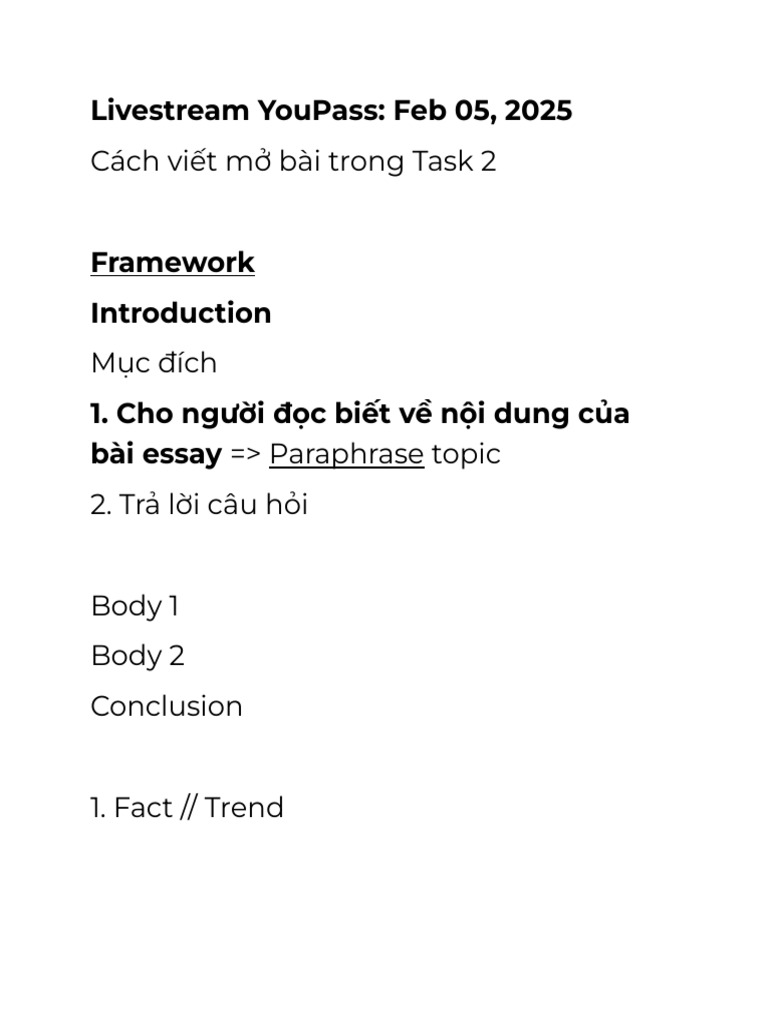 (YouPass Live) Task 2 - Cách viết Introduction | PDF