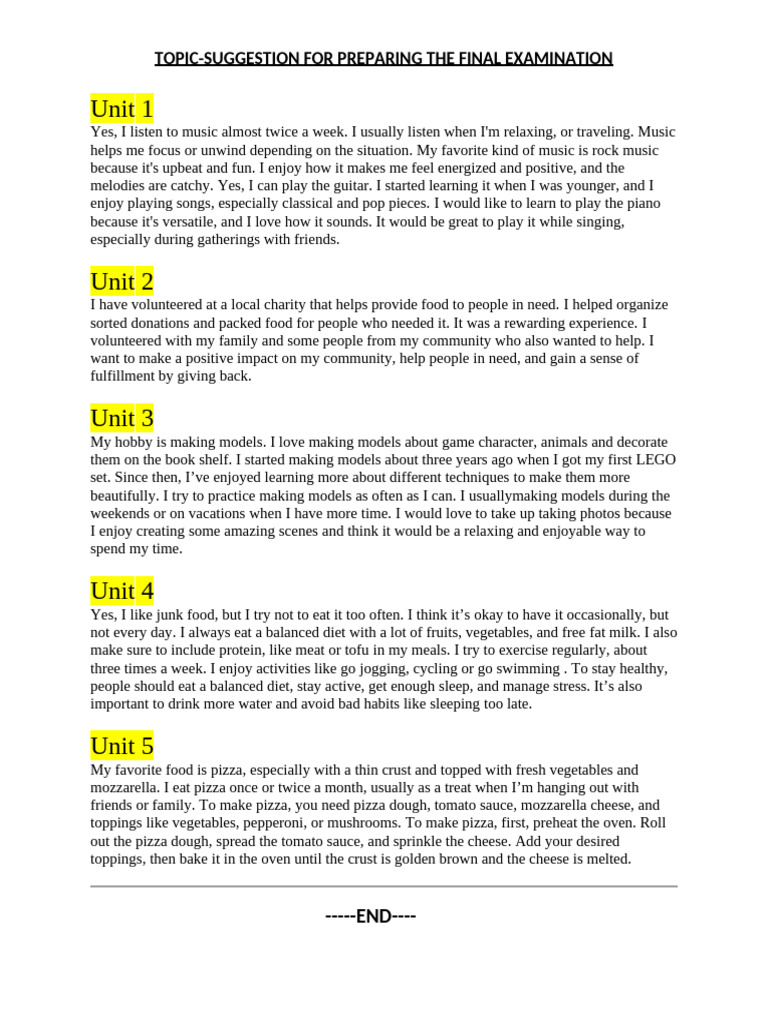 Final Exam Topic Suggestions Guide | PDF | Pizza | Foods
