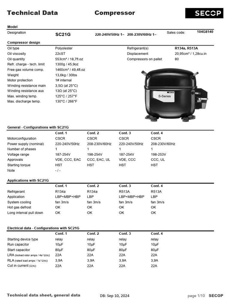 Technical Data Compressor: 3,5 (At 25°C) 13 (At 25°C) | PDF | Thermostat | Evaporation