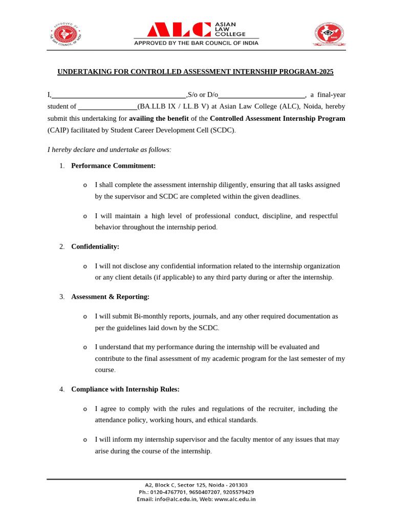 Undertaking for CAIP (Availing Benefit) | PDF | Internship | Job Hunting