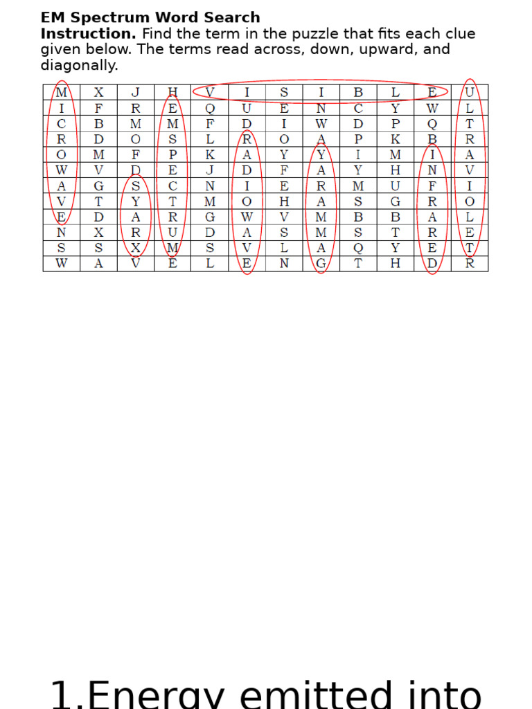 EM Spectrum Word Search Puzzle | PDF | Electromagnetic Radiation ...