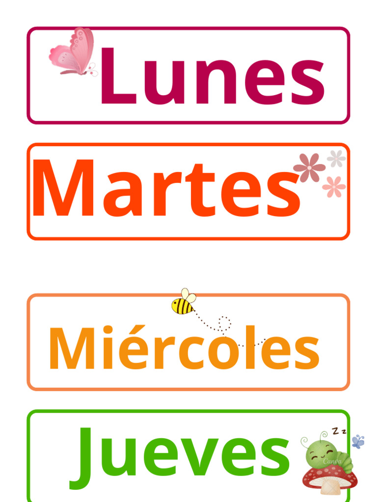 Tarjetas Didácticas Imprimibles Días de La Semanas y Meses Del Año en ...