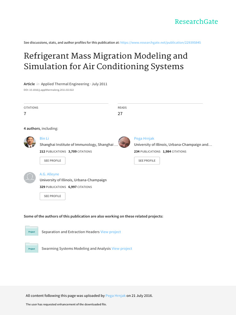 Refrigerant Mass Migration Modeling and Simulation | PDF | Heat ...